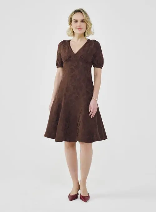 A.SHIMUS Floral Jacquard Midi Dress - Brown