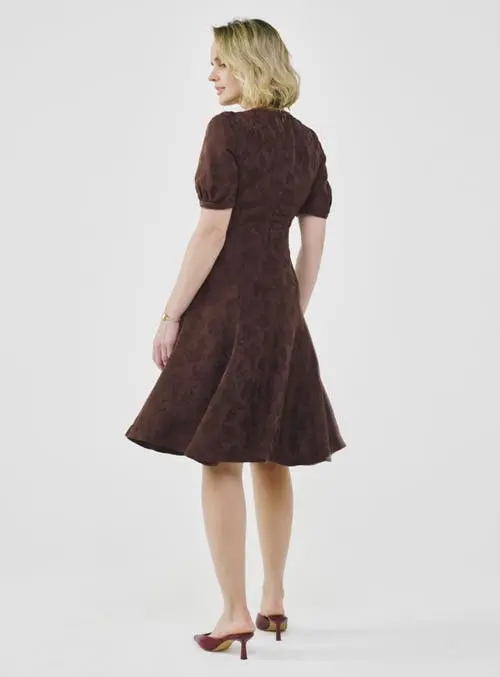 A.SHIMUS Floral Jacquard Midi Dress - Brown