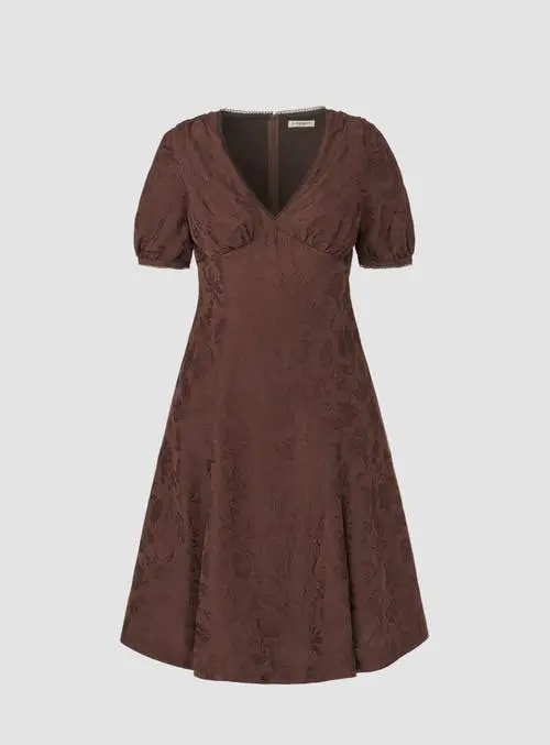 A.SHIMUS Floral Jacquard Midi Dress - Brown