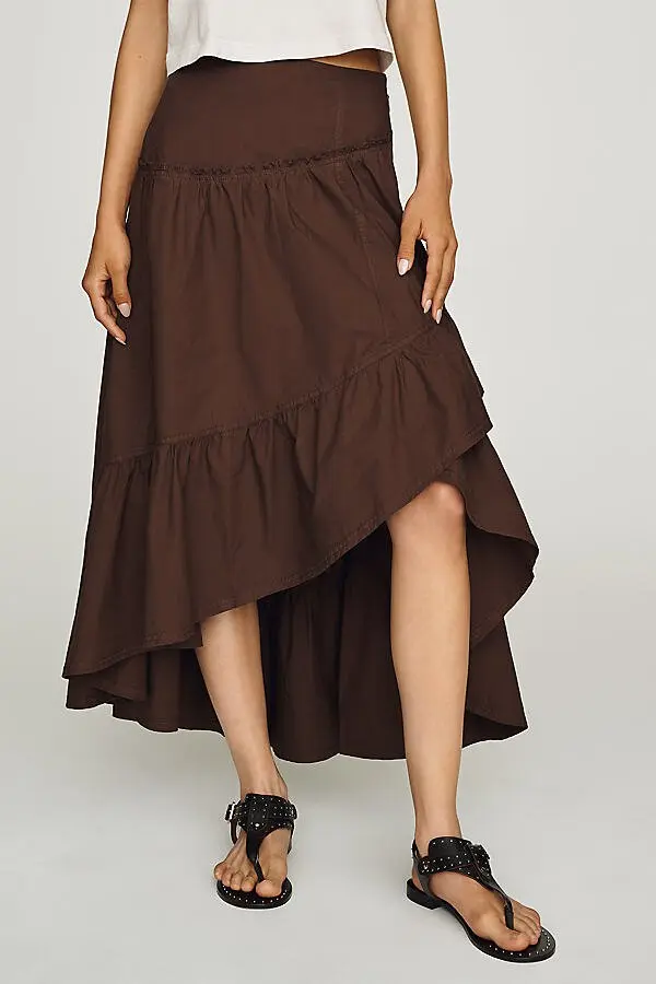PILCRO Tiered Asymmetrical Midi Skirt