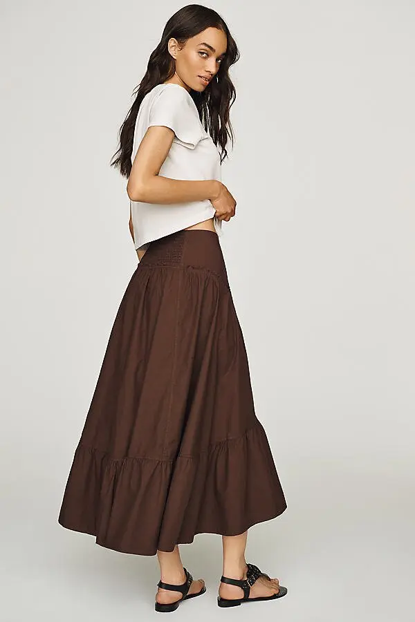 PILCRO Tiered Asymmetrical Midi Skirt