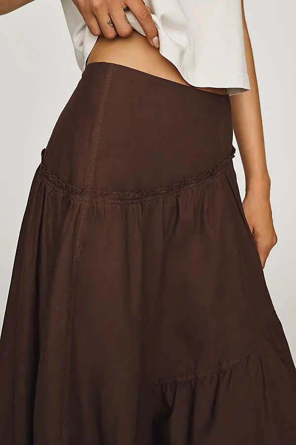 PILCRO Tiered Asymmetrical Midi Skirt