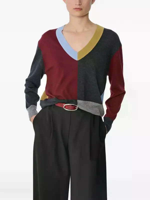 TOCCIN Sia Colour-block V-neck Sweater