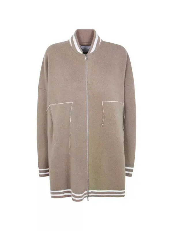Laboratorio Capri Stripe-trim Zip-up Cardigan - Neutrals