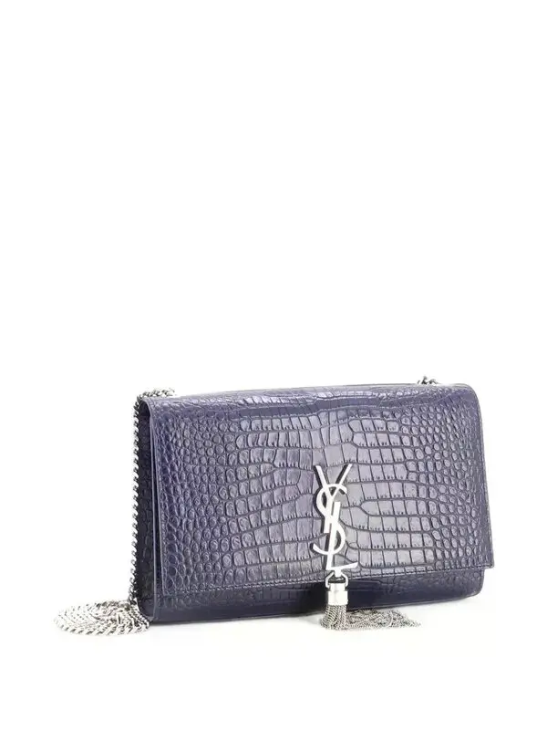 Saint Laurent Classic Monogram Tassel Crocodile Embossed Leather Medium Crossbody Bag