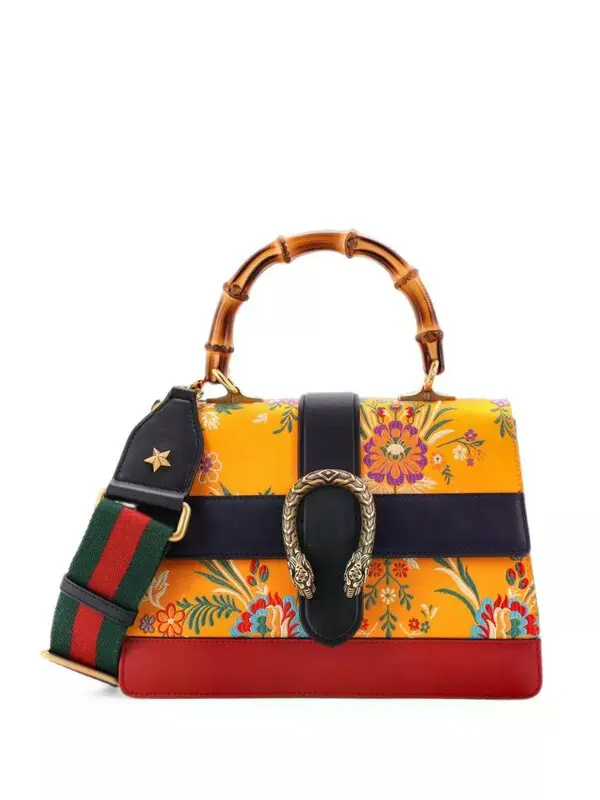 Gucci Dionysus Bamboo Top Handle Bag Floral Jacquard With Leather Medium Satchel