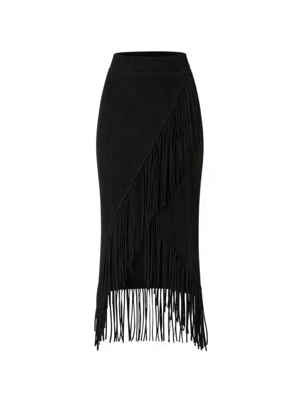 TOCCIN Giana Fringe Asymmetrical Midi Skirt
