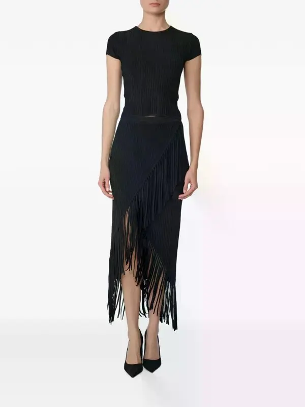 TOCCIN Giana Fringe Asymmetrical Midi Skirt