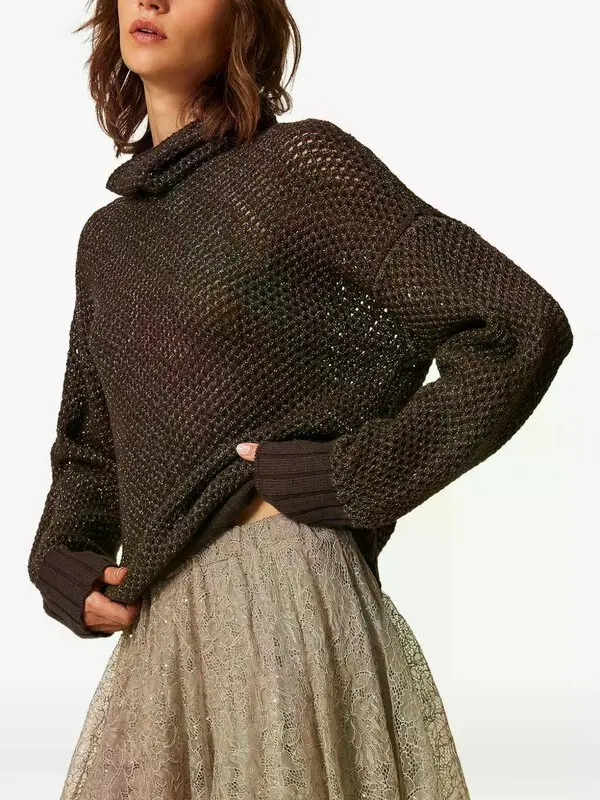TWINSET Mesh Turtleneck Jumper With Lurex