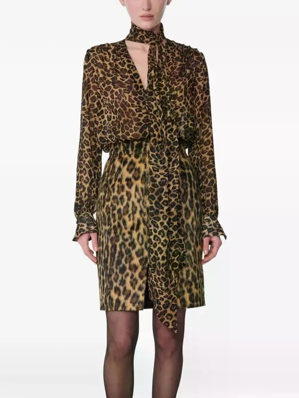 TOCCIN Kaila Leopard-print Tie-neck Blouse