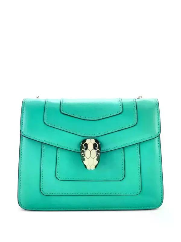 BVLGARI Serpenti Forever Square Shoulder Bag Leather Small Crossbody Bag - Blue