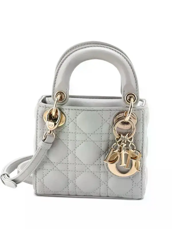 Dior Lady Cannage Quilt Lambskin Micro Shoulder Bag - Grey