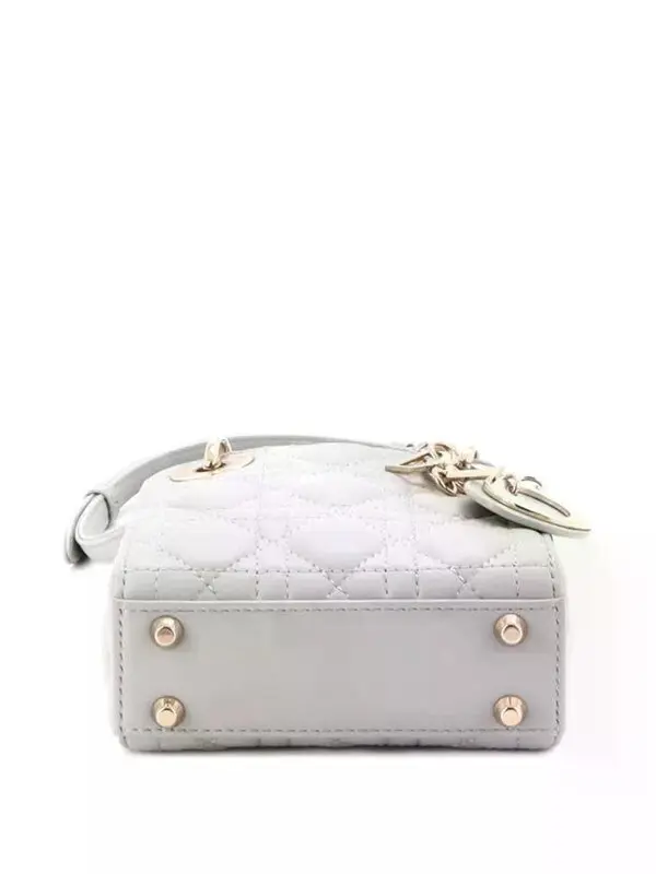 Dior Lady Cannage Quilt Lambskin Micro Shoulder Bag - Grey