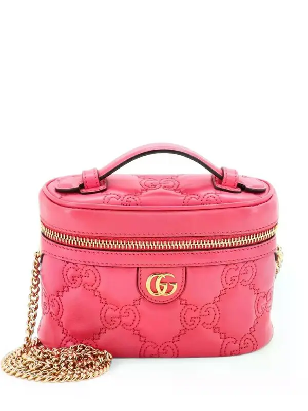 Gucci Gg Matelassé Leather Mini Shoulder Bag Top Handle Vanity Chain Bag