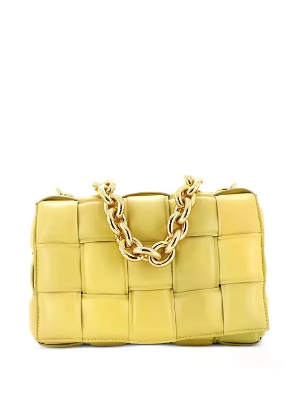 Bottega Veneta Cassette Chain Padded Maxi Intrecciato Leather Crossbody Bag - Yellow
