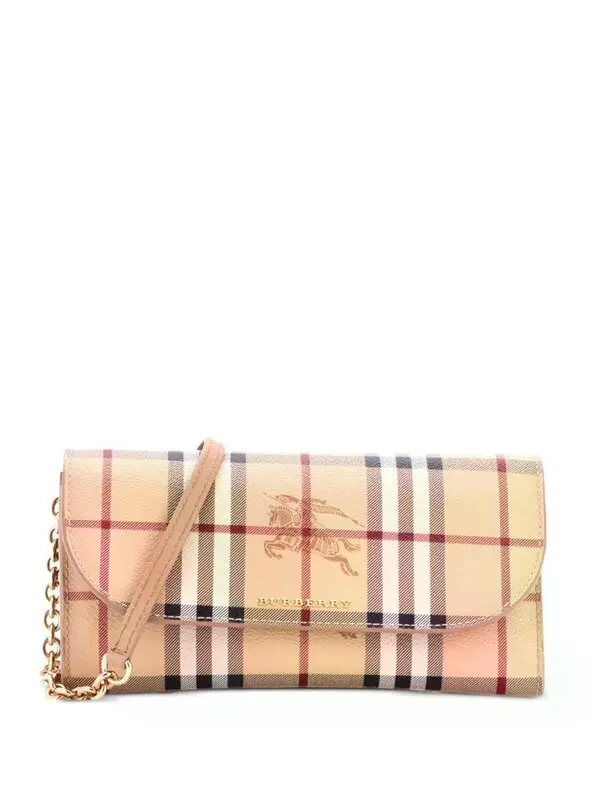 Burberry Burberrry Henley Wallet On Chain Haymarket Coated Canvas Cross Body Bag - Brown