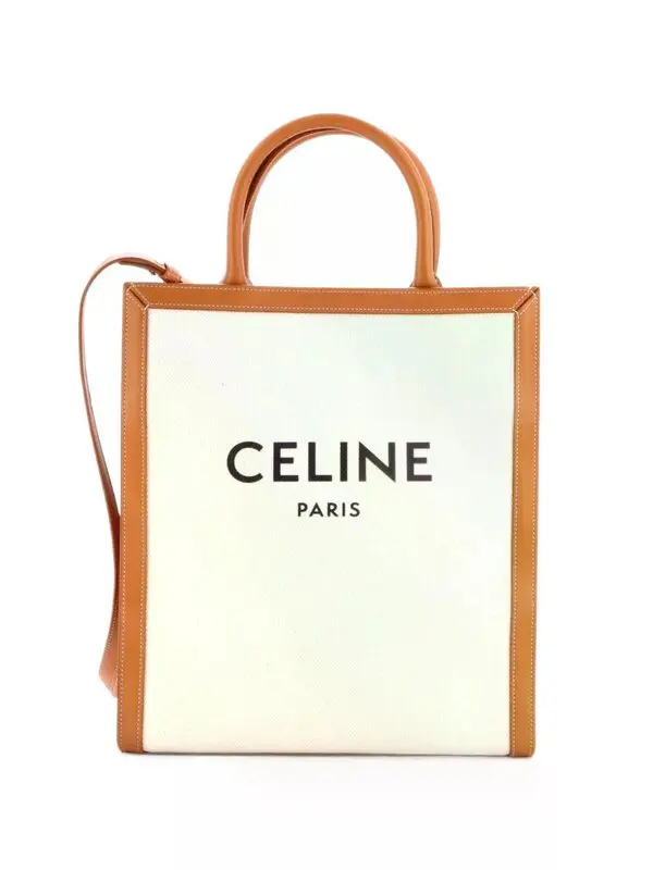 Celine Vertical Cabas Canvas With Leather Small Tote Bag - Brown