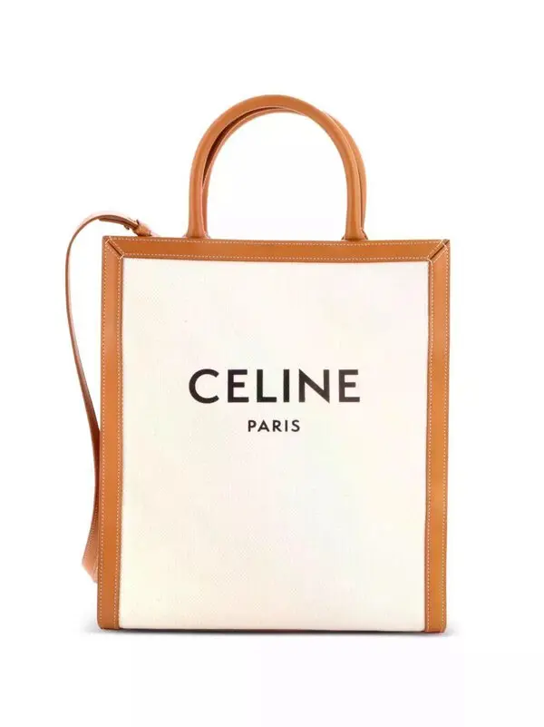 Celine Vertical Cabas Canvas With Leather Small Tote Bag - Brown