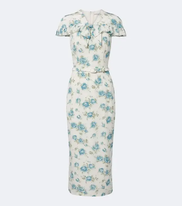 Alessandra Rich Caped Floral Silk Midi Dress - White