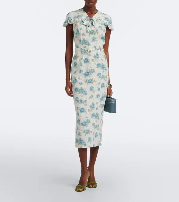 Alessandra Rich Caped Floral Silk Midi Dress