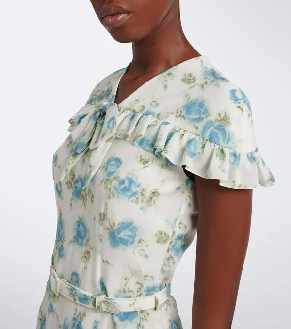 Alessandra Rich Caped Floral Silk Midi Dress