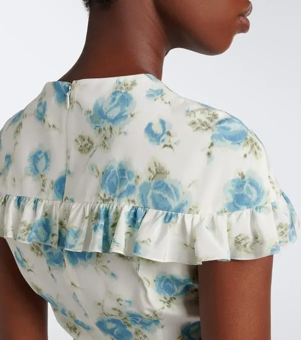 Alessandra Rich Caped Floral Silk Midi Dress