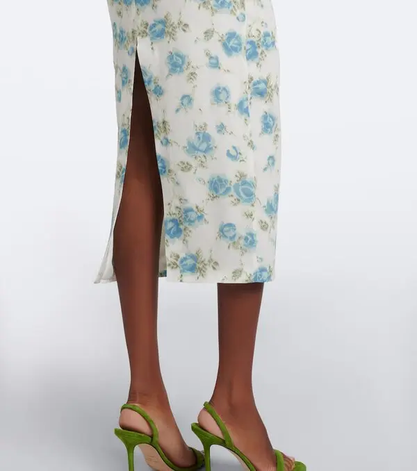 Alessandra Rich Caped Floral Silk Midi Dress