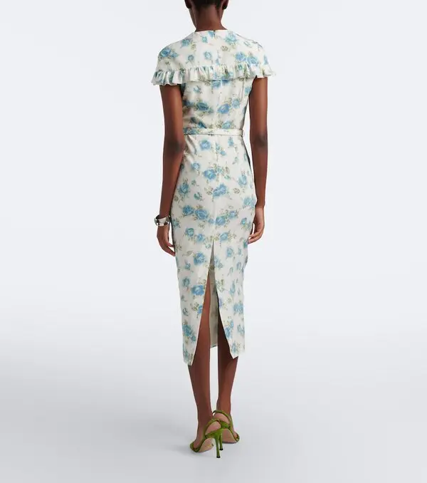 Alessandra Rich Caped Floral Silk Midi Dress