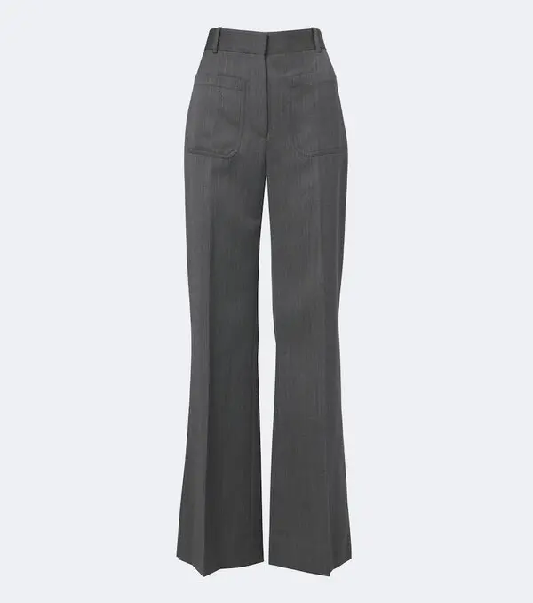 Victoria Beckham Alina Herringbone Virgin Wool Wide-leg Pants