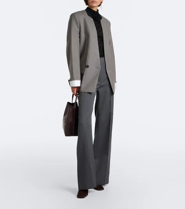 Victoria Beckham Alina Herringbone Virgin Wool Wide-leg Pants