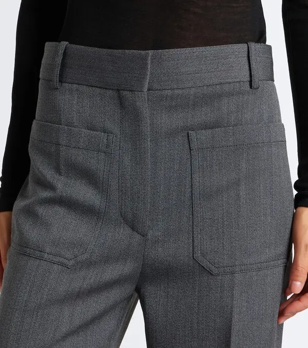 Victoria Beckham Alina Herringbone Virgin Wool Wide-leg Pants