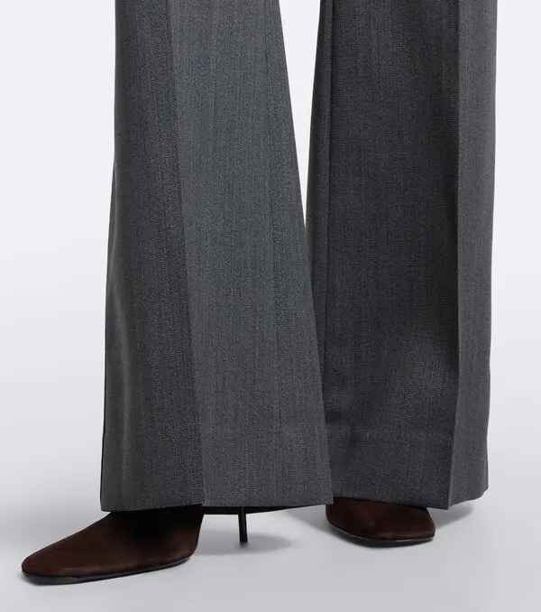 Victoria Beckham Alina Herringbone Virgin Wool Wide-leg Pants