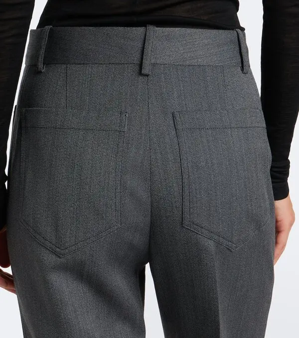 Victoria Beckham Alina Herringbone Virgin Wool Wide-leg Pants
