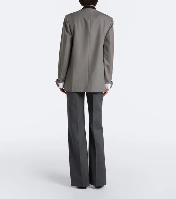 Victoria Beckham Alina Herringbone Virgin Wool Wide-leg Pants