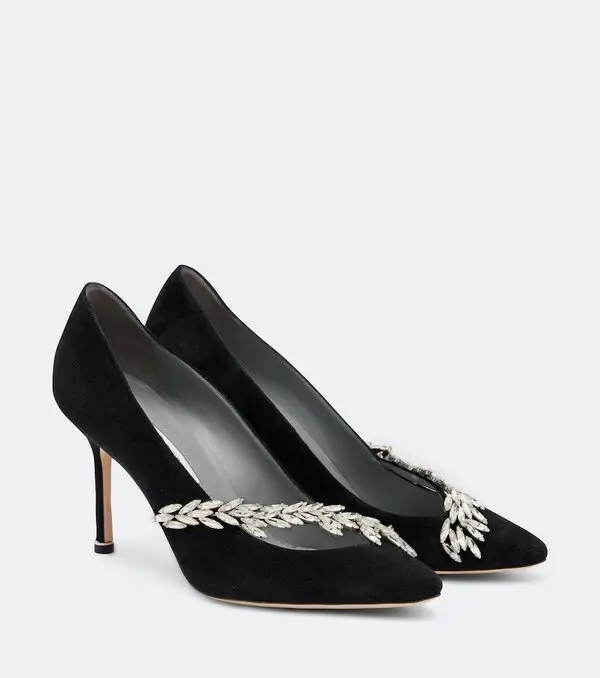 Balenciaga X Manolo Blahnik Embellished Suede Pumps - Black