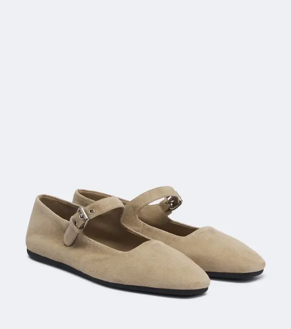 Miu Miu Suede Mary Jane Flats - Beige