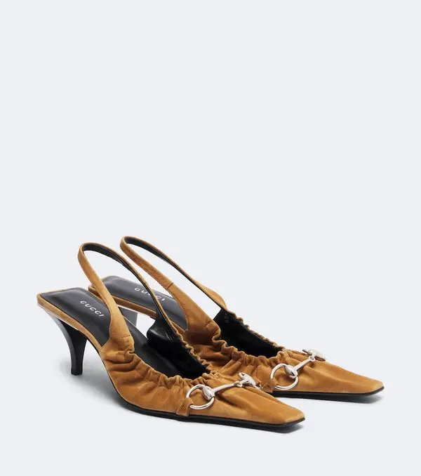 Gucci Vittoria Suede Slingback Pumps - Brown