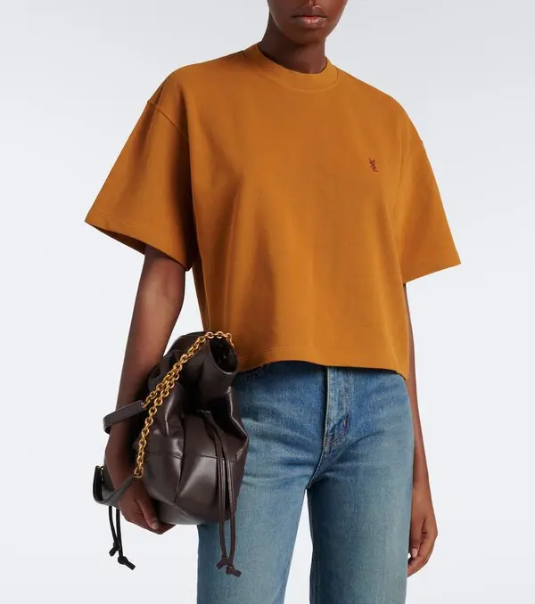 Saint Laurent Cassandre Oversized Cotton Piqué T-shirt - Orange