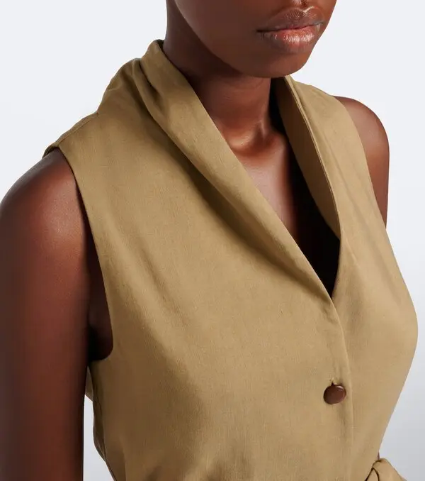 Max Mara Belted Linen And Silk Midi Dress - Beige
