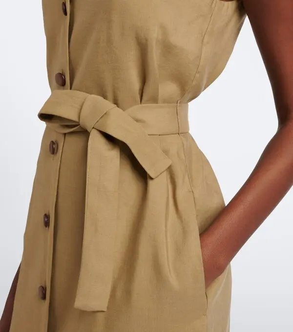 Max Mara Belted Linen And Silk Midi Dress - Beige