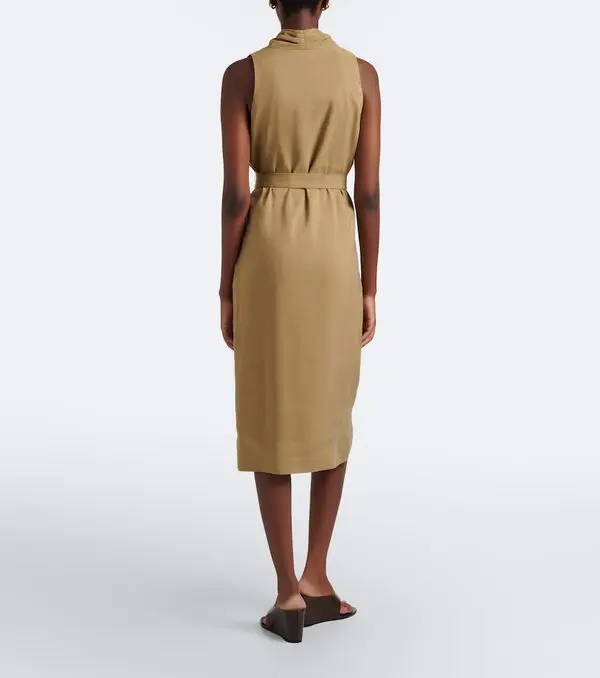 Max Mara Belted Linen And Silk Midi Dress - Beige