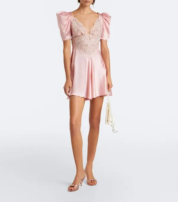 RODARTE Lace-trimmed Silk Satin Minidress