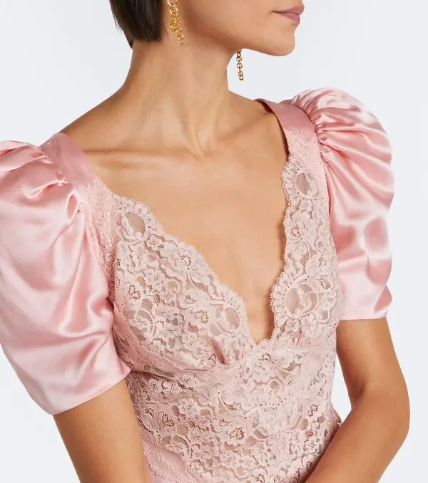 RODARTE Lace-trimmed Silk Satin Minidress
