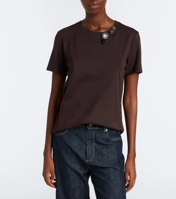 Max Mara Embellished Cotton-blend Jersey T-shirt