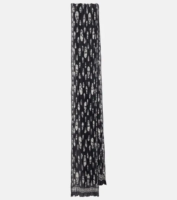 Alexander McQueen Skull Pleated Silk Scarf - Black