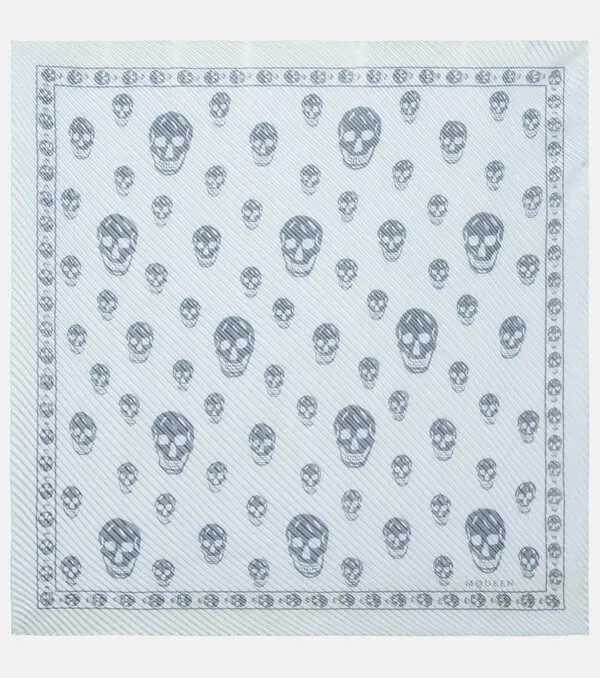 Alexander McQueen Skull Pleated Silk Scarf - Blue
