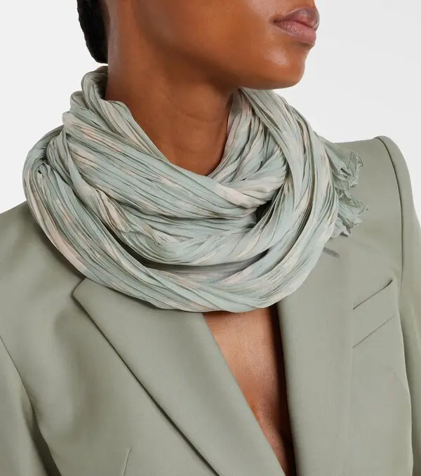 Alexander McQueen Skull Pleated Silk Scarf - Green