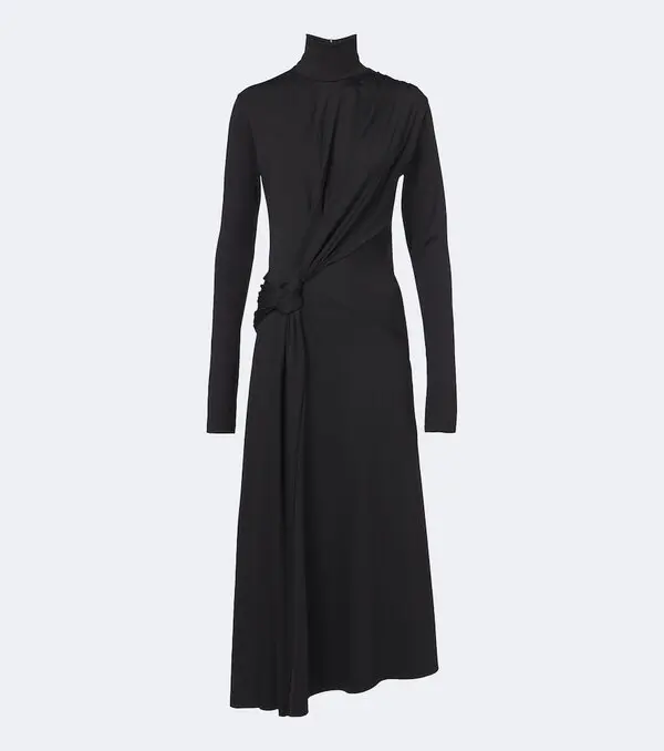 Victoria Beckham Letice Gathered Turtleneck Jersey Midi Dress - Black