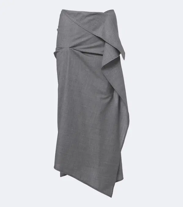Victoria Beckham Asymmetric Draped Wool Midi Skirt