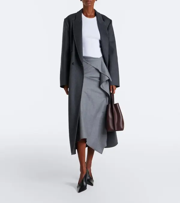 Victoria Beckham Asymmetric Draped Wool Midi Skirt